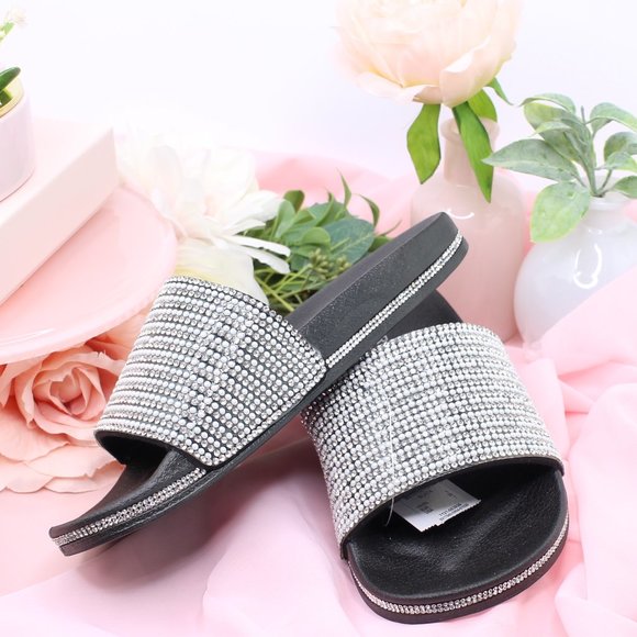Primark | Shoes | Sparkly Glass Rhinestone Pearl Slide Sandals | Poshmark